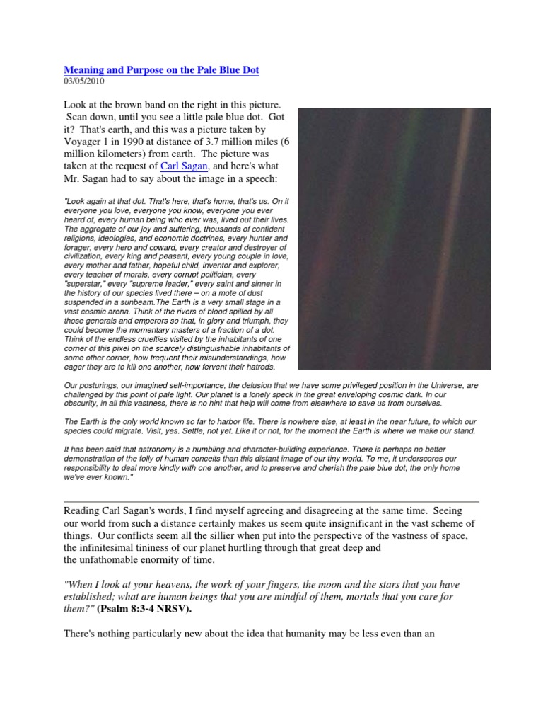 Reflections on Sagan's Pale Blue Dot | PDF | Religious Belief And ...