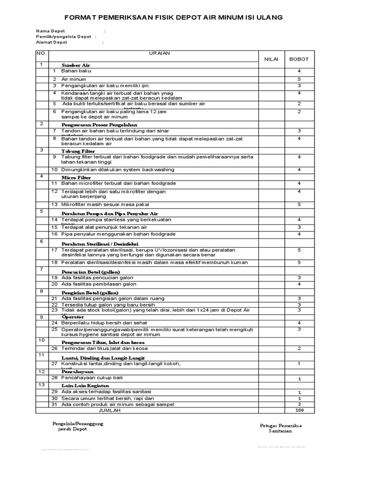 Form Ceklist Pemeriksaan Damiu | PDF