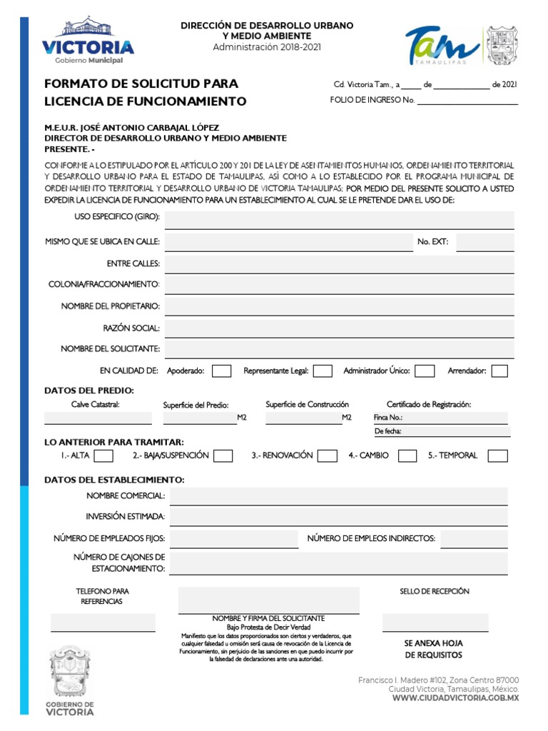 Formato Solicitud Licencia de Funcionamiento.2021 | PDF