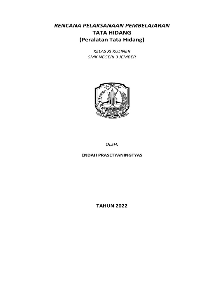 Rencana Pelaksanaan Pembelajaran: Tata Hidang (Peralatan Tata Hidang ...