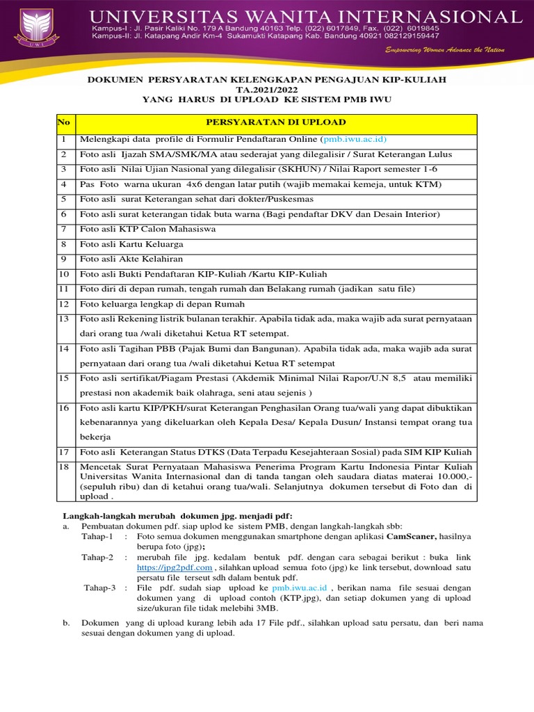 Pemberkasan Ceklis Berkas PMB 2021 | PDF | Bisnis