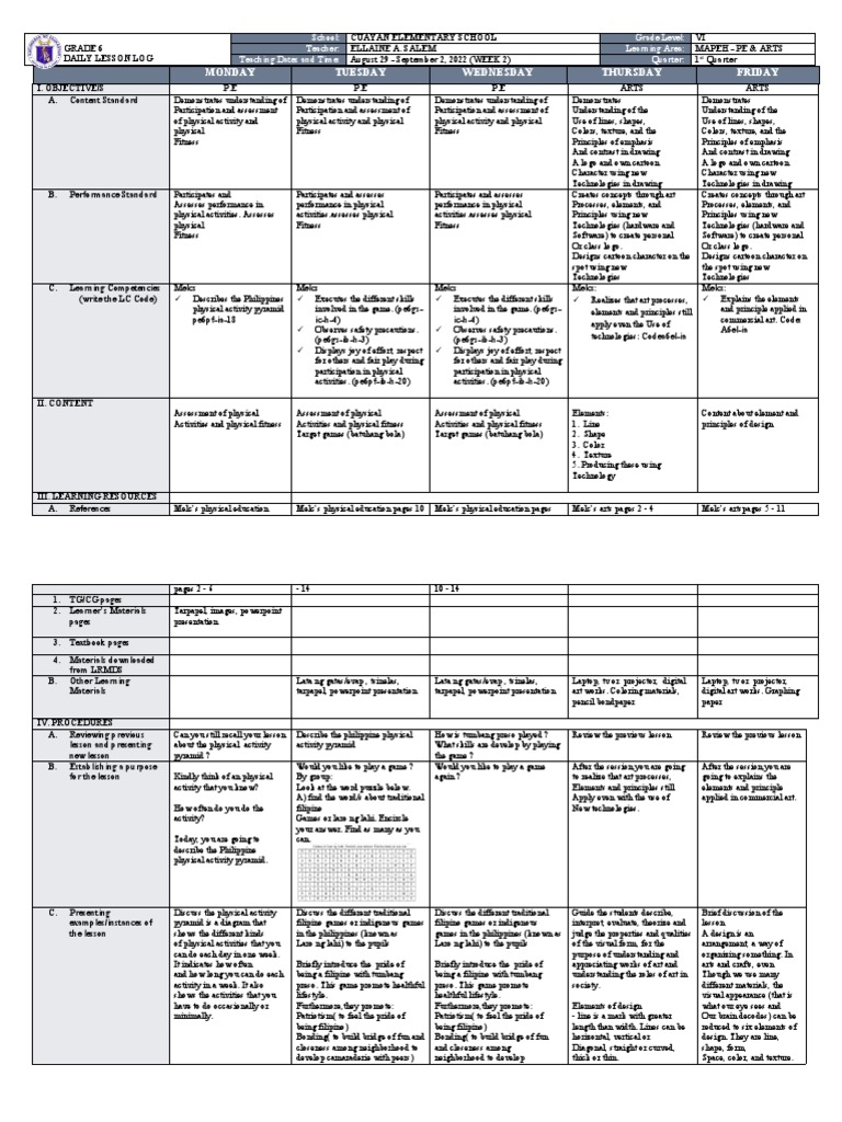Q1 - WK2 - DLL - Mapeh 6 | PDF