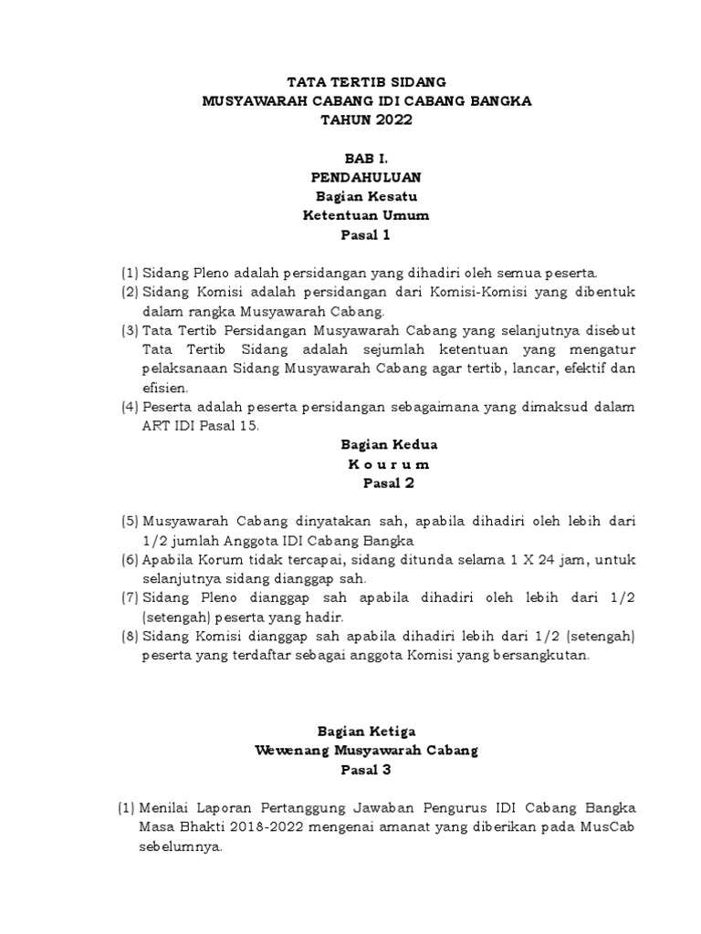 Tata Tertib Sidang Muscab 2022 | PDF