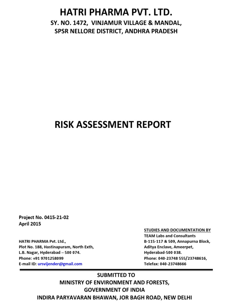 17042015LAXCZOI1HatriPharmaRiskAssessmentReport | PDF | Risk | Hazards
