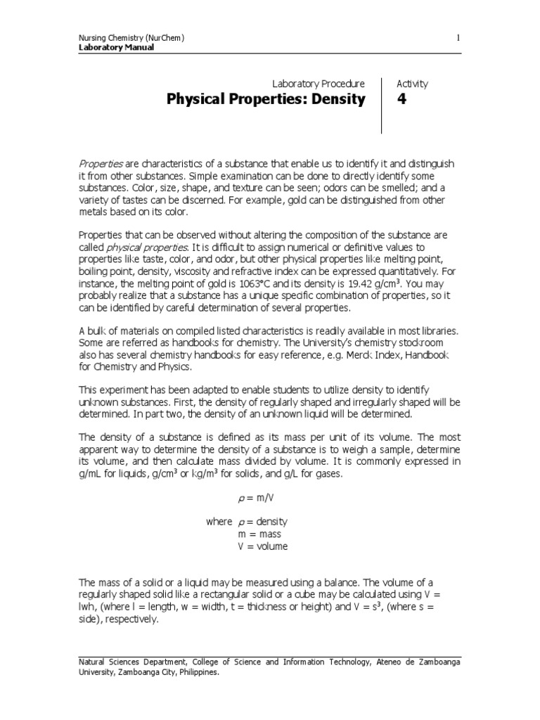 BL NurChem Activity 4 Physical Properties - Density FINAL | Download ...