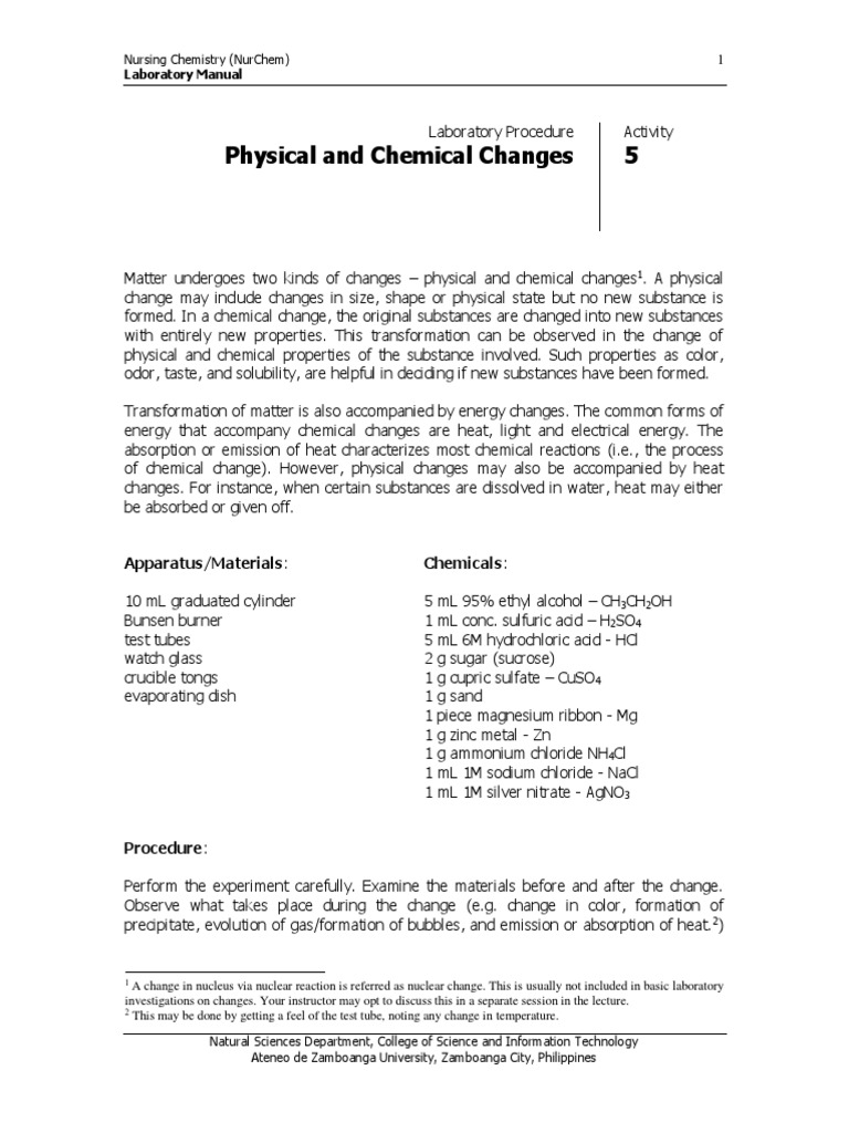 BL NurChem Activity 5 Physical Chemical Changes | PDF | Chemical ...