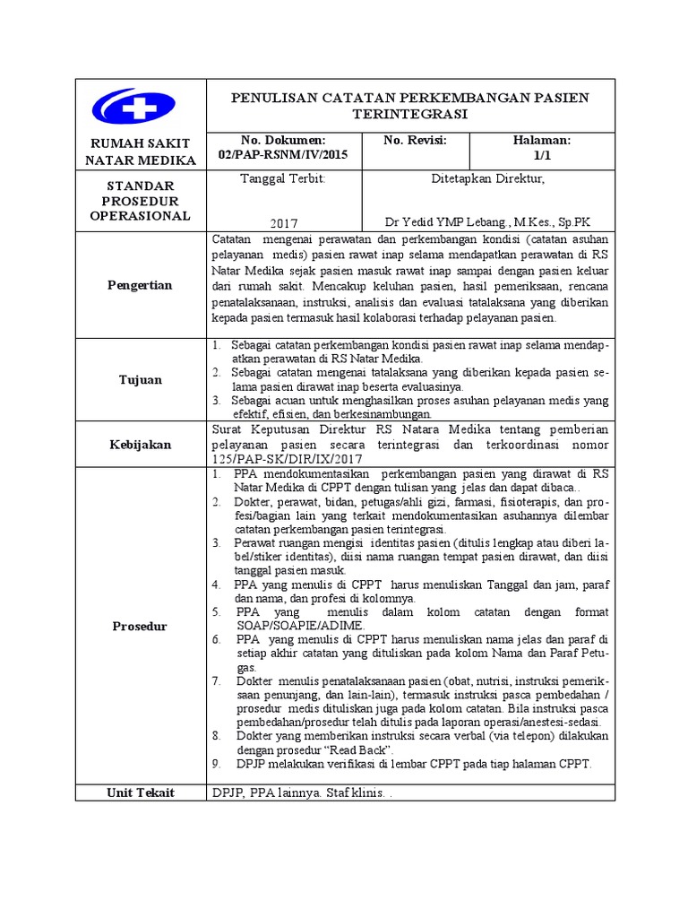 Sop Penulisan CPPT | PDF | Pengembangan Diri | Kesehatan Holistik