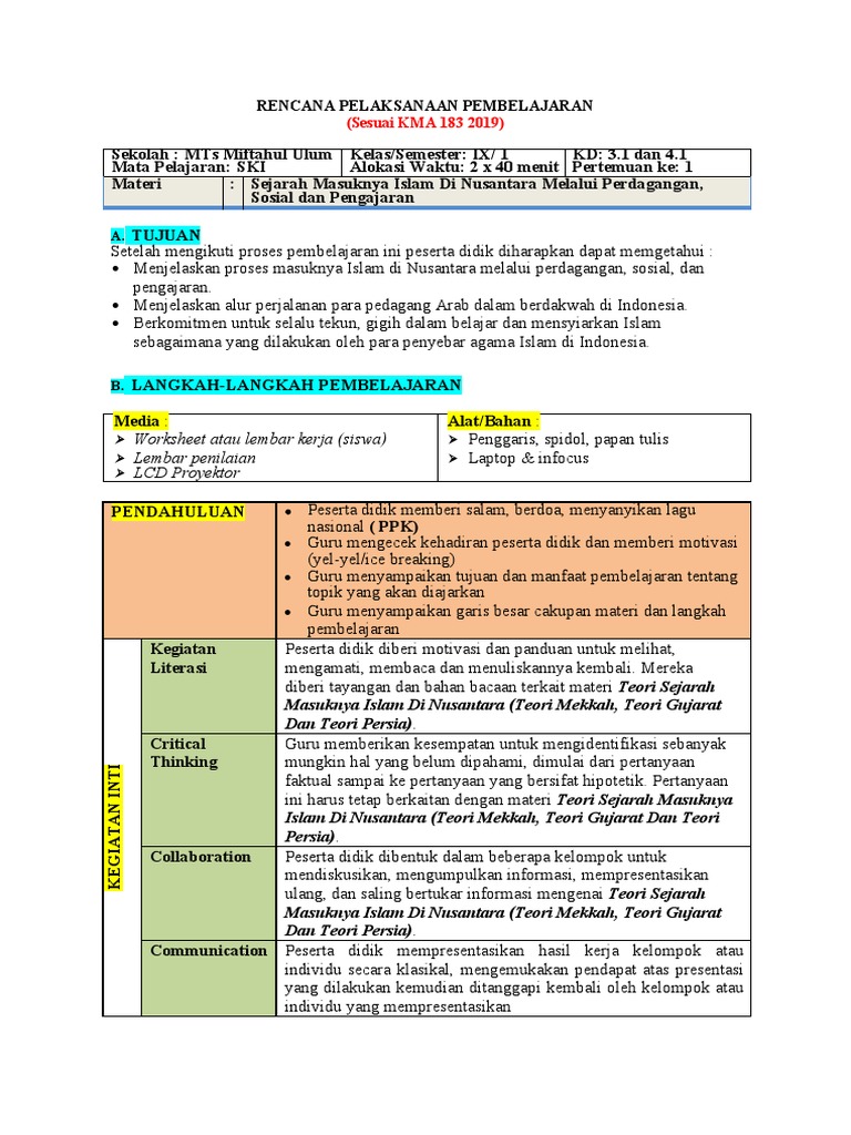 RPP Ski Kelas 9 Bab 3-4 | PDF