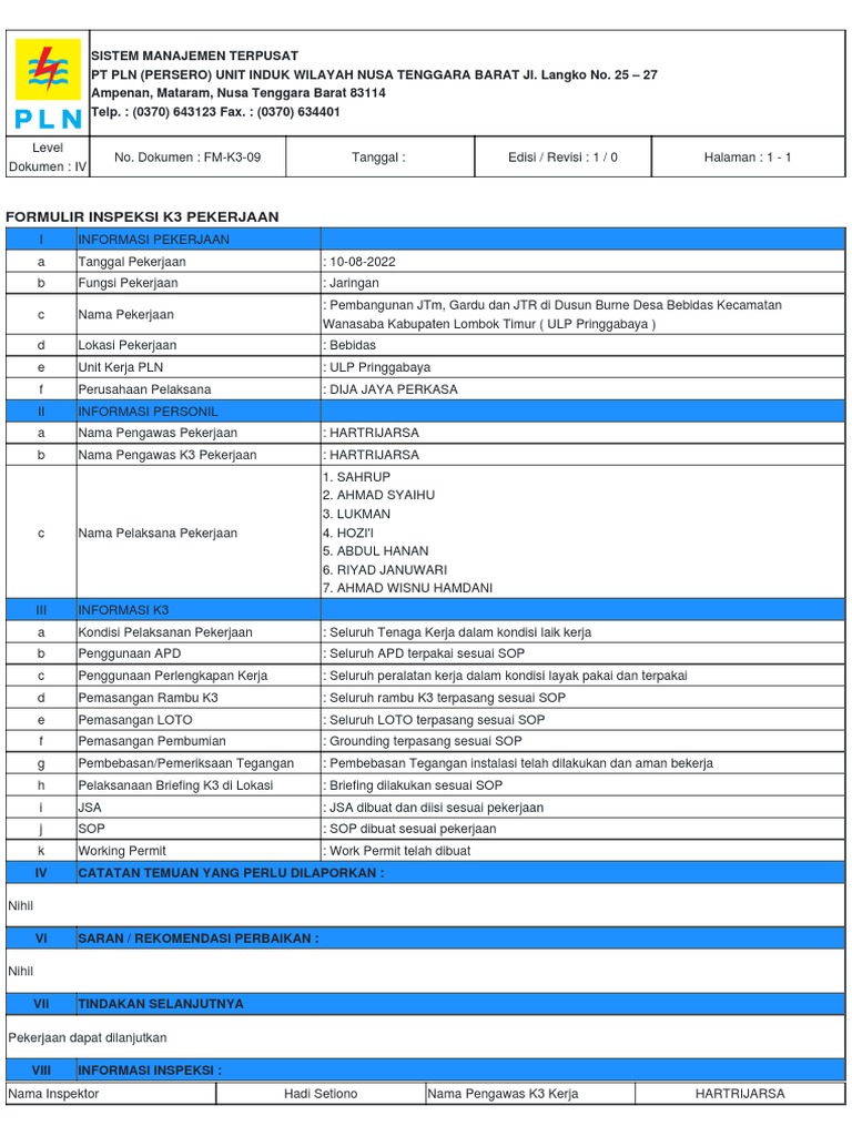 Swa Inspeksi Online K3 | PDF