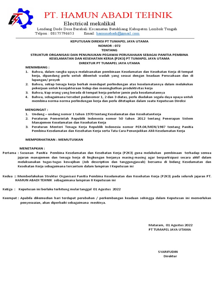 SK P2K3 Perusahaan R1 | PDF
