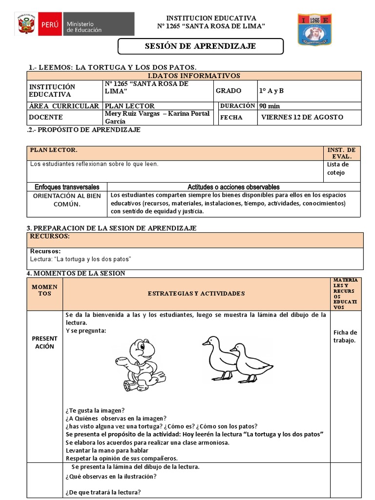 Sesión Del Plan Lector Del 12 08 22 Pdf