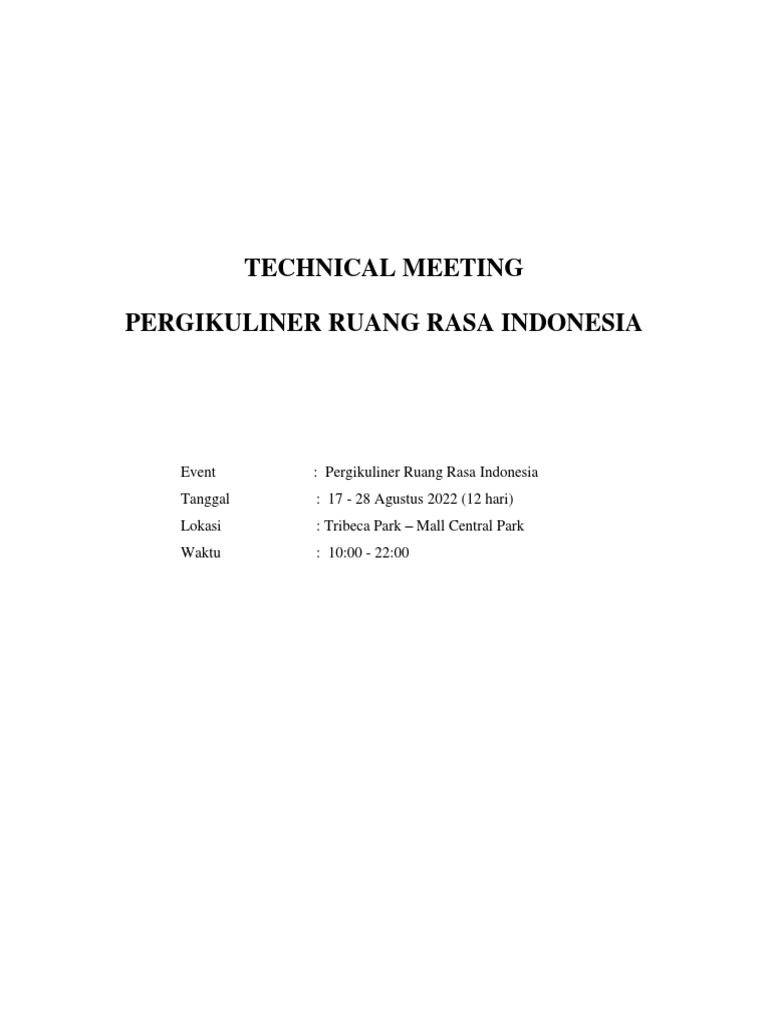 Technical Meeting Pergikuliner Ruang Rasa Indonesia | PDF