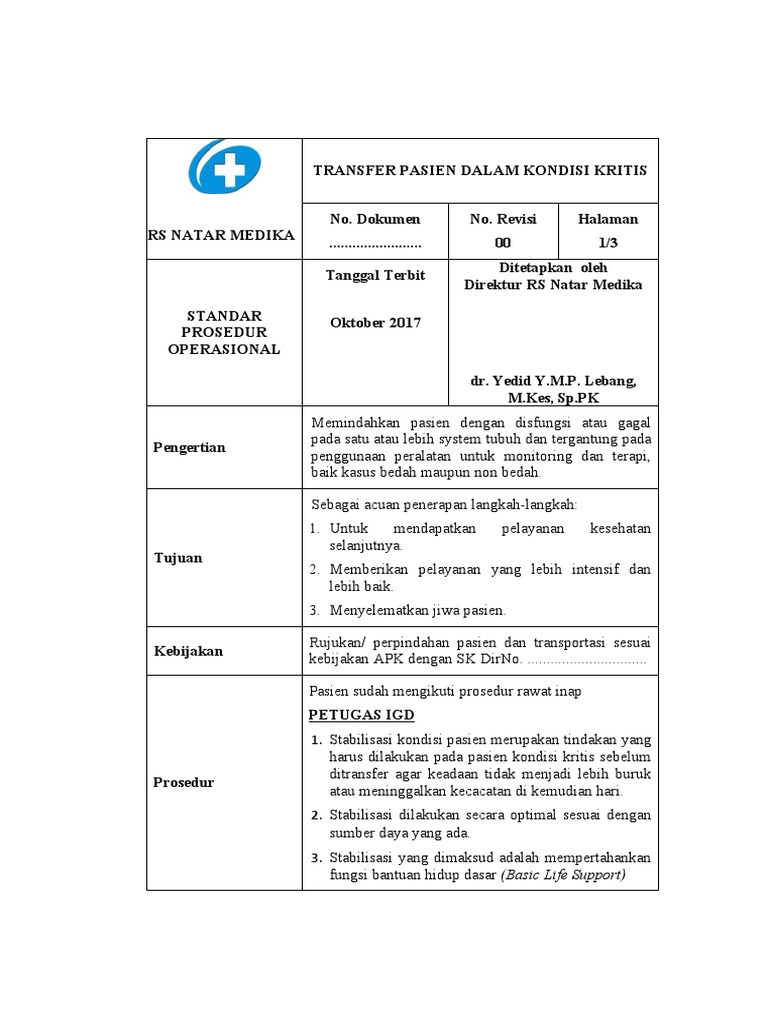 Spo Transfer Pasien Kritis | PDF