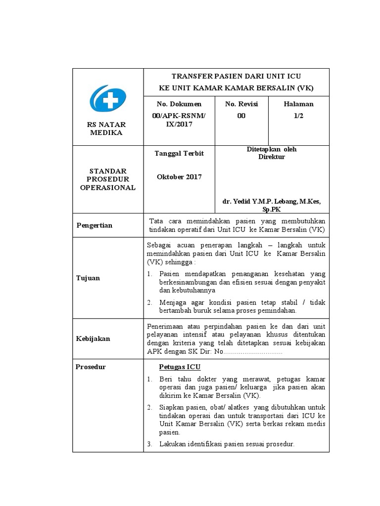 Spo Transfer Pasien Dari Icu Ke VK | PDF | Hukum | Sains & Matematika