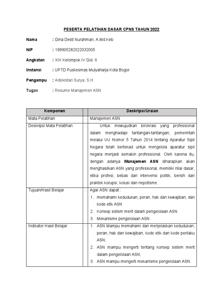 Resume Manajemen ASN | PDF