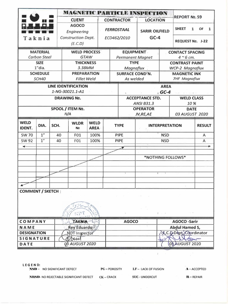 J-22 Magnetic Particle Inspection Report No.59 | PDF | Welding ...