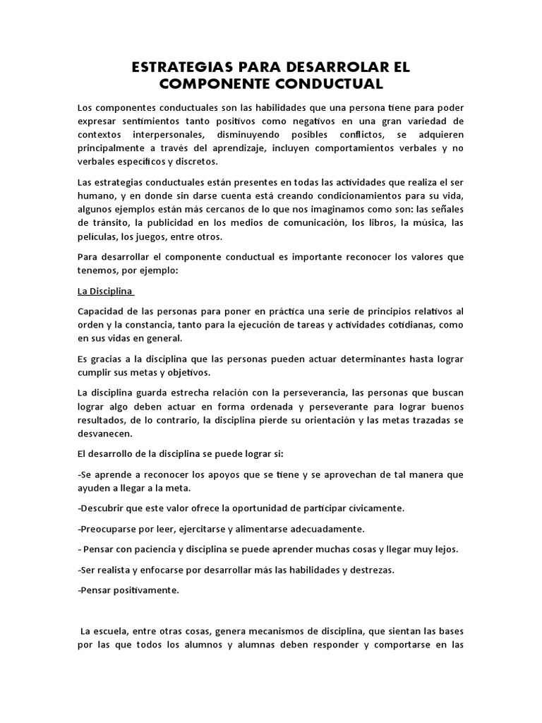 Estrategias para Desarrolar El Componente Conductual | PDF ...