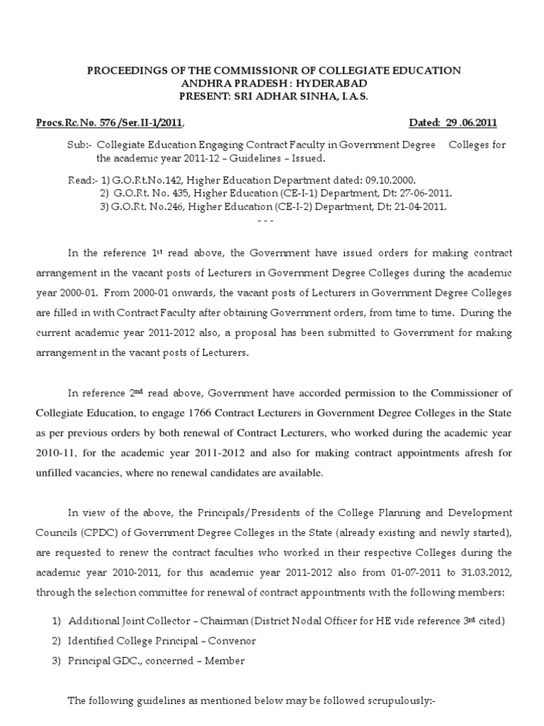Contract Lecturer Guidelines for AP Colleges | PDF | Lecturer | Common Law
