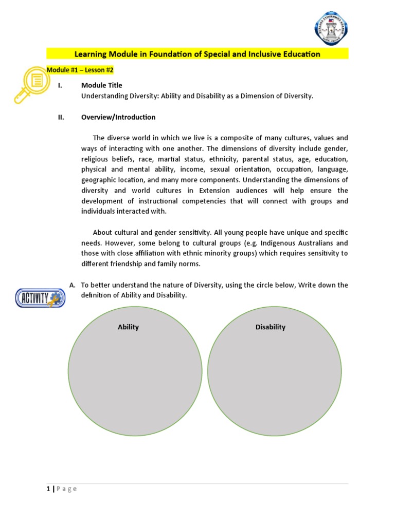 MODULE#1 - LESSON#2 Ability and Disability | PDF | Disability | Gender Studies