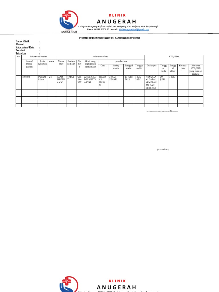Formulir Monitoring Efek Samping Meso | PDF