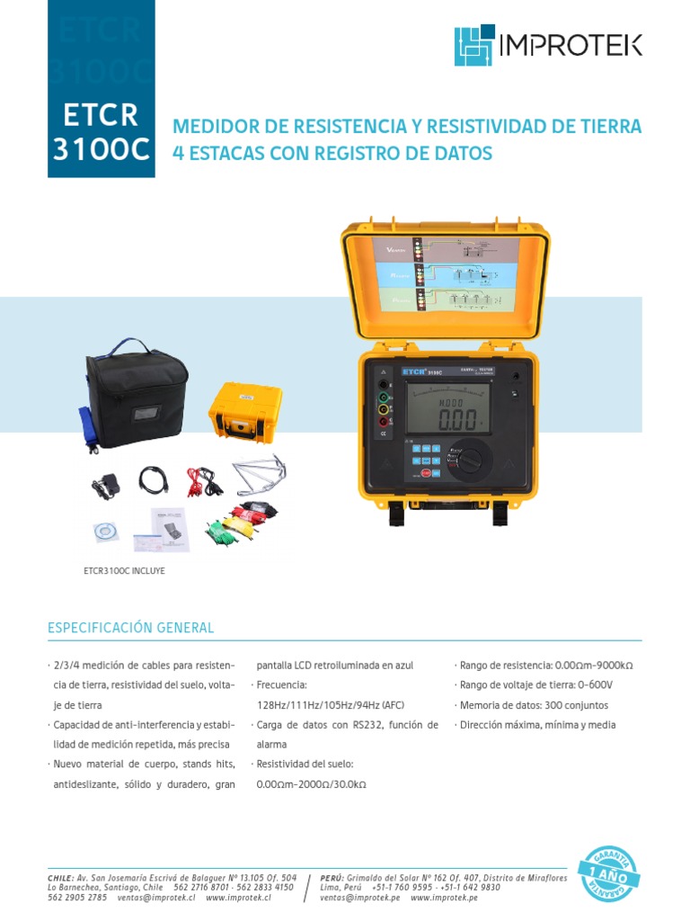 Medidor ETCR 3100C de Resistencia a Tierra | PDF | Ingenieria Eléctrica ...