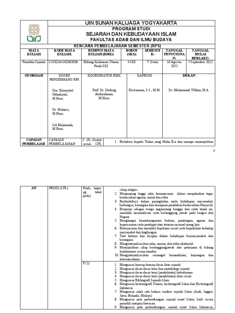 RPS Penelitian Sejarah, OBE, 2022-1 | PDF | Sains & Matematika