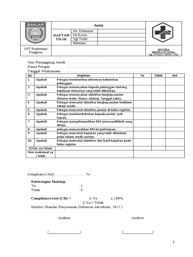 Contoh Format Daftar Tilik | PDF
