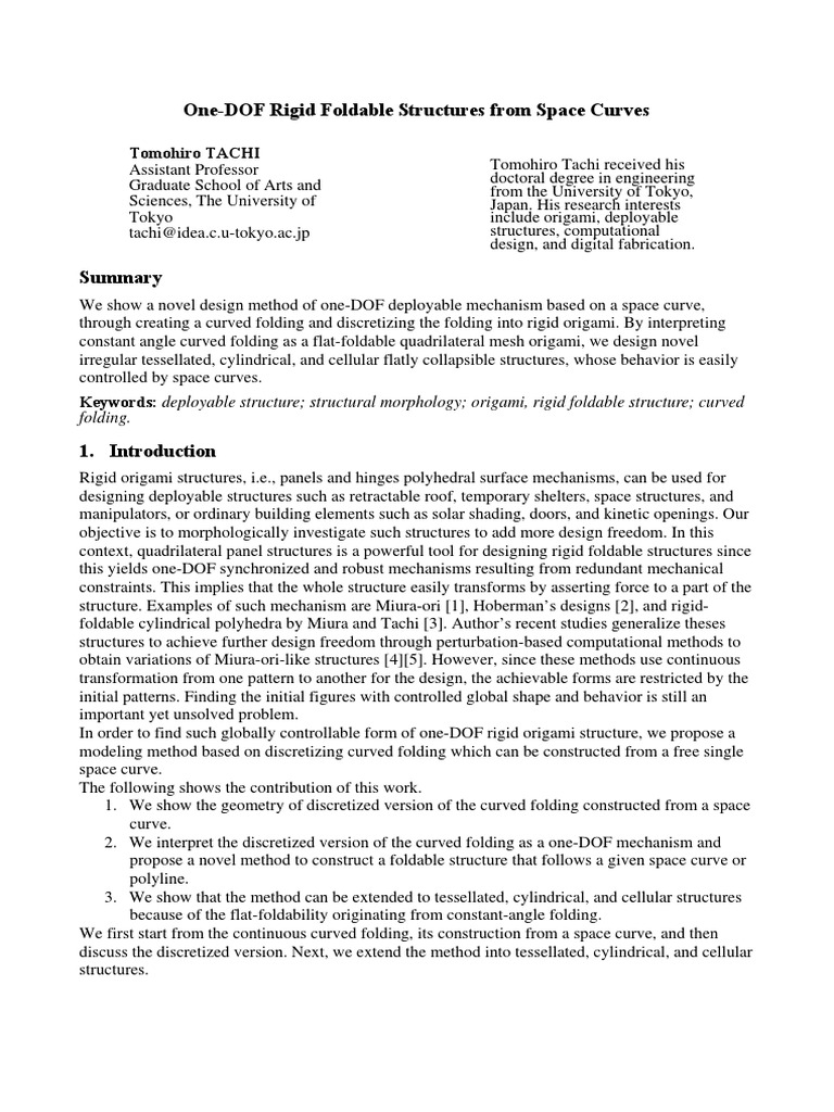 Rigid Foldable Structure From Space Curve Tachi IASS2011 | PDF ...