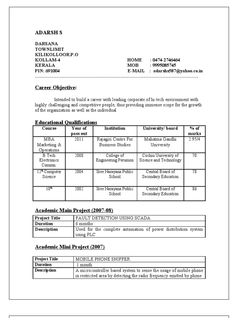 Adarsh S - MBA & B.Tech Resume | PDF