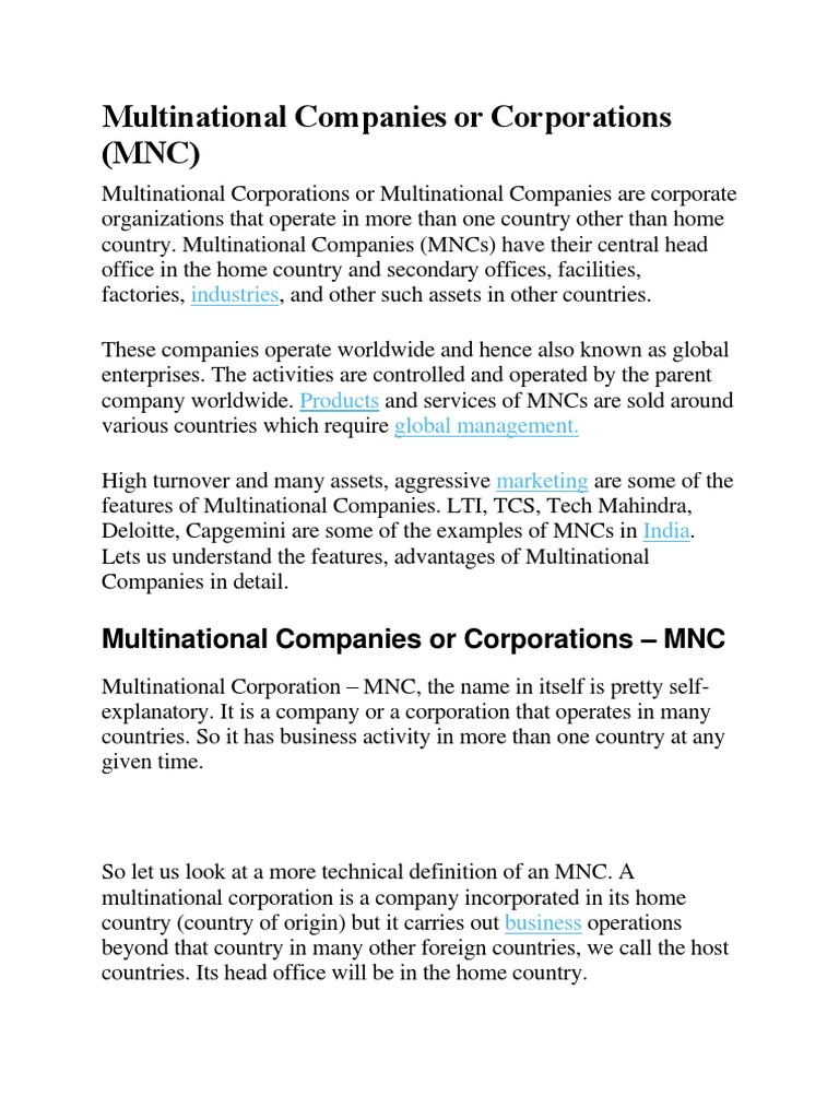 Multinational Companies or Corporations | PDF | Multinational ...
