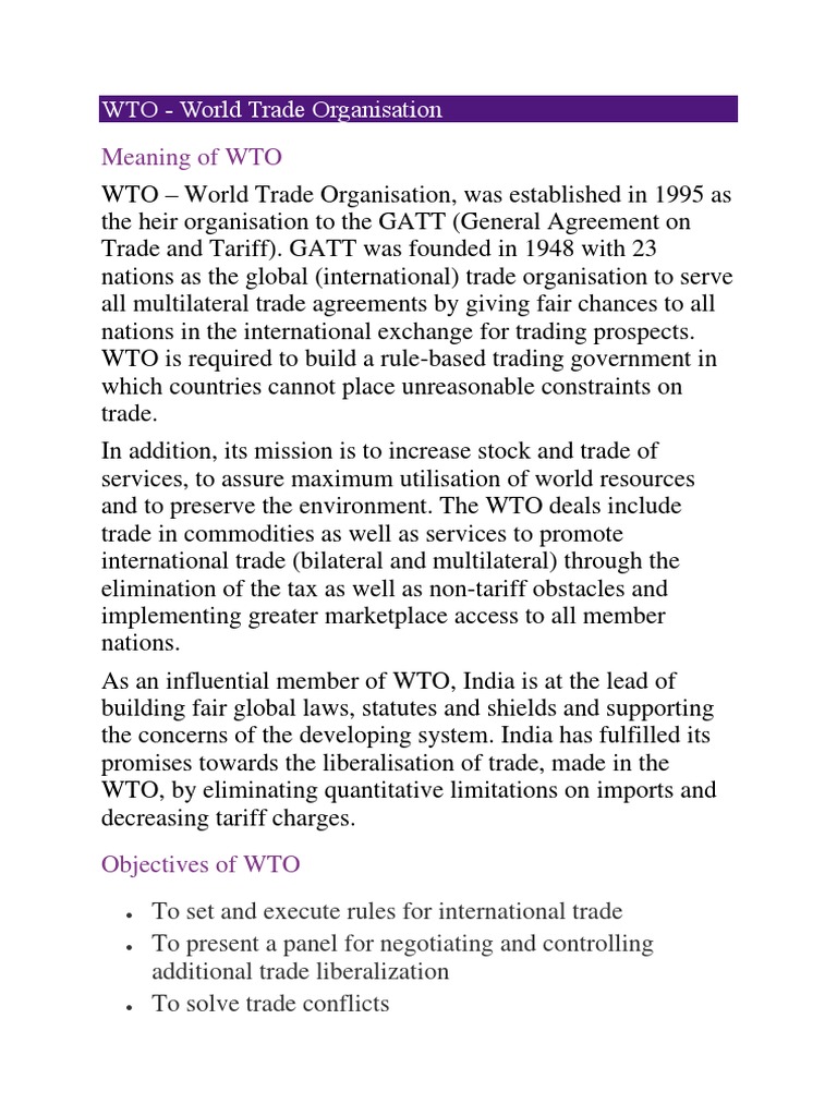 Meaning of WTO: WTO - World Trade Organisation | PDF | World Trade ...