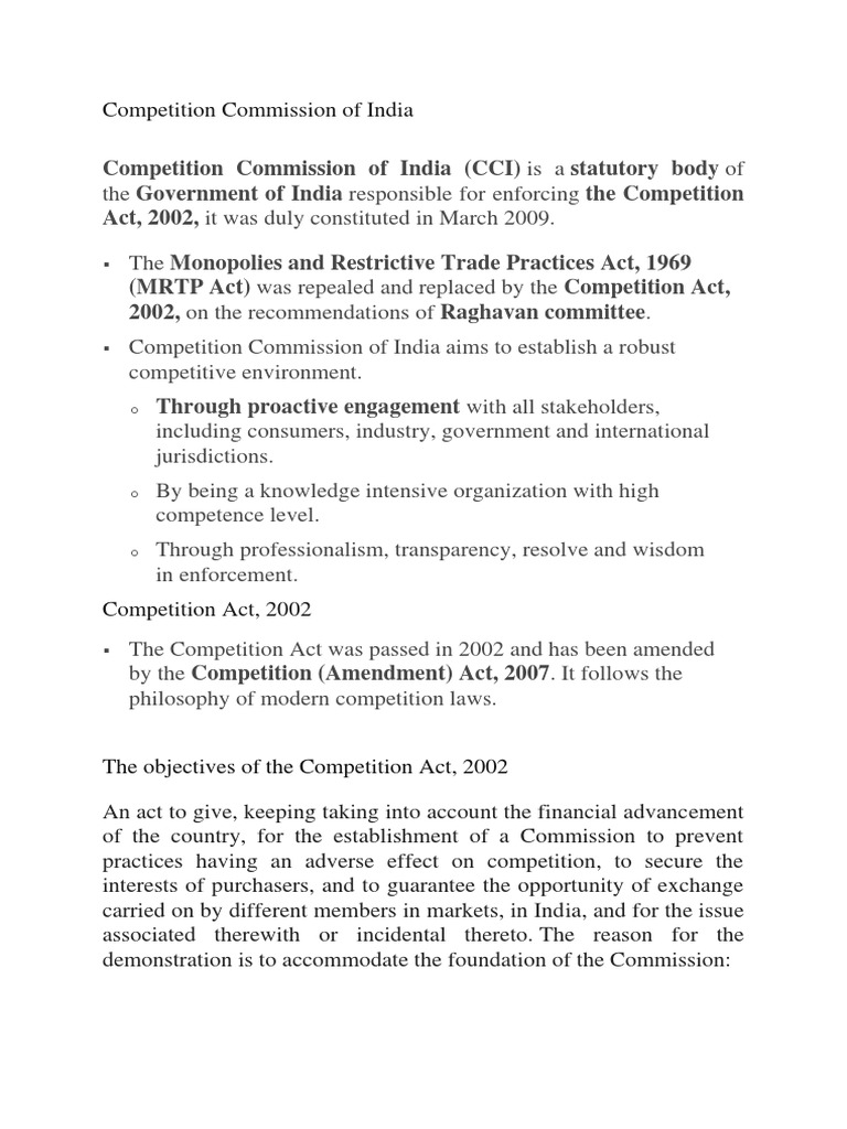 Overview of the Competition Commission of India | PDF | Competition Law ...