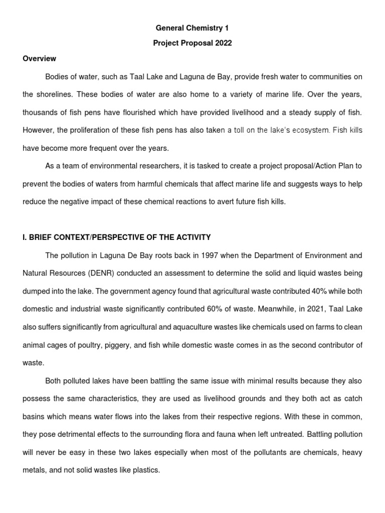 General Chemistry Project Proposal Sample | PDF | Water Purification ...