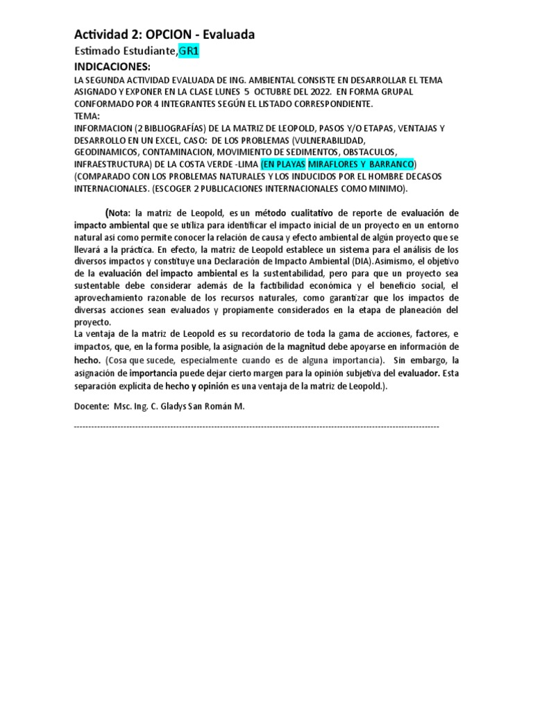 Actividad 2 Evaluada GR 1 - Ing. Ambiental - 2022-Ii | PDF | Finanzas y administración del ...