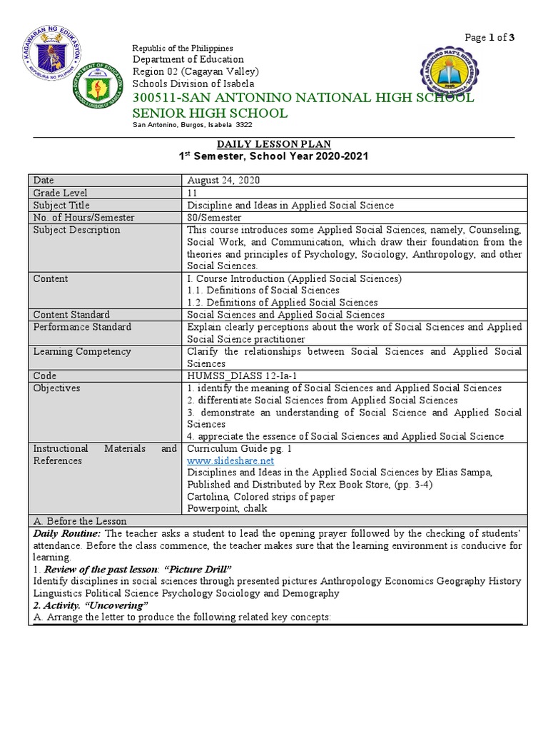 HUMSS - DIASS12-Ia-1 Aug.24 | PDF | Social Sciences | Science