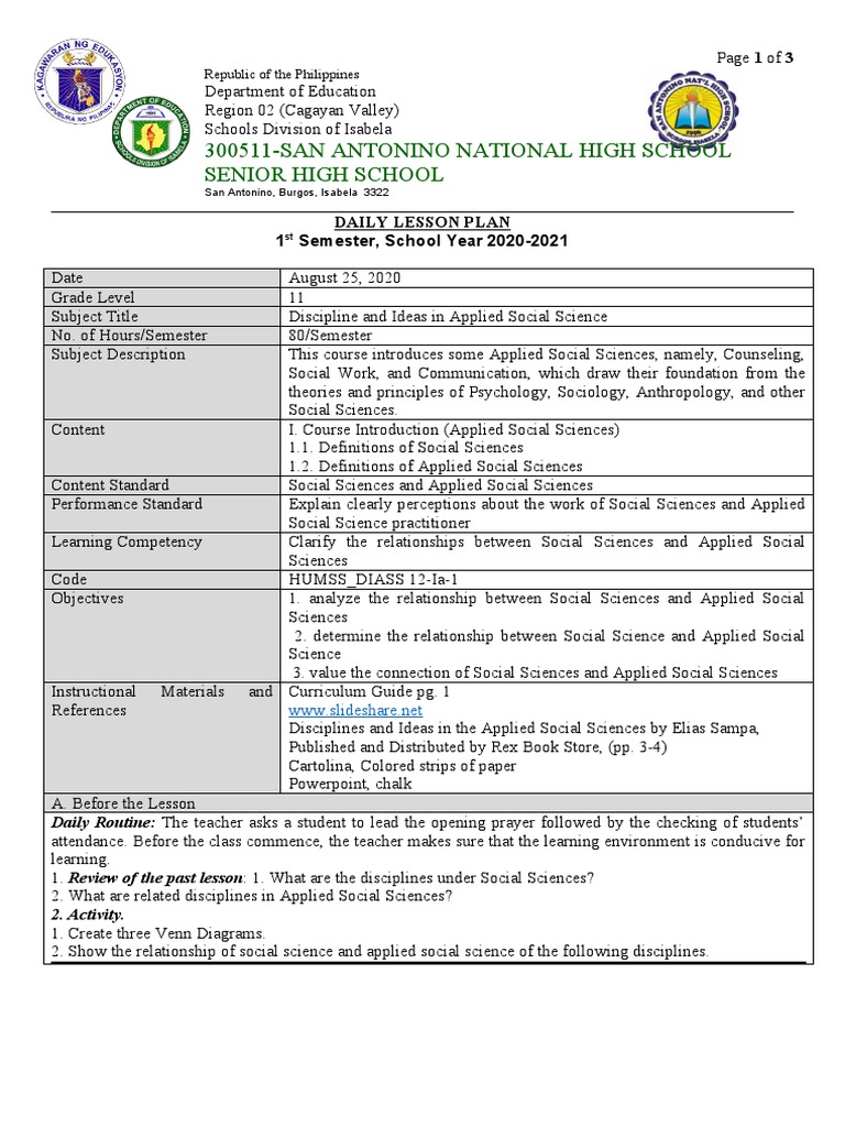 HUMSS - DIASS12-Ia-1 Aug.25 | PDF | Social Sciences | Science