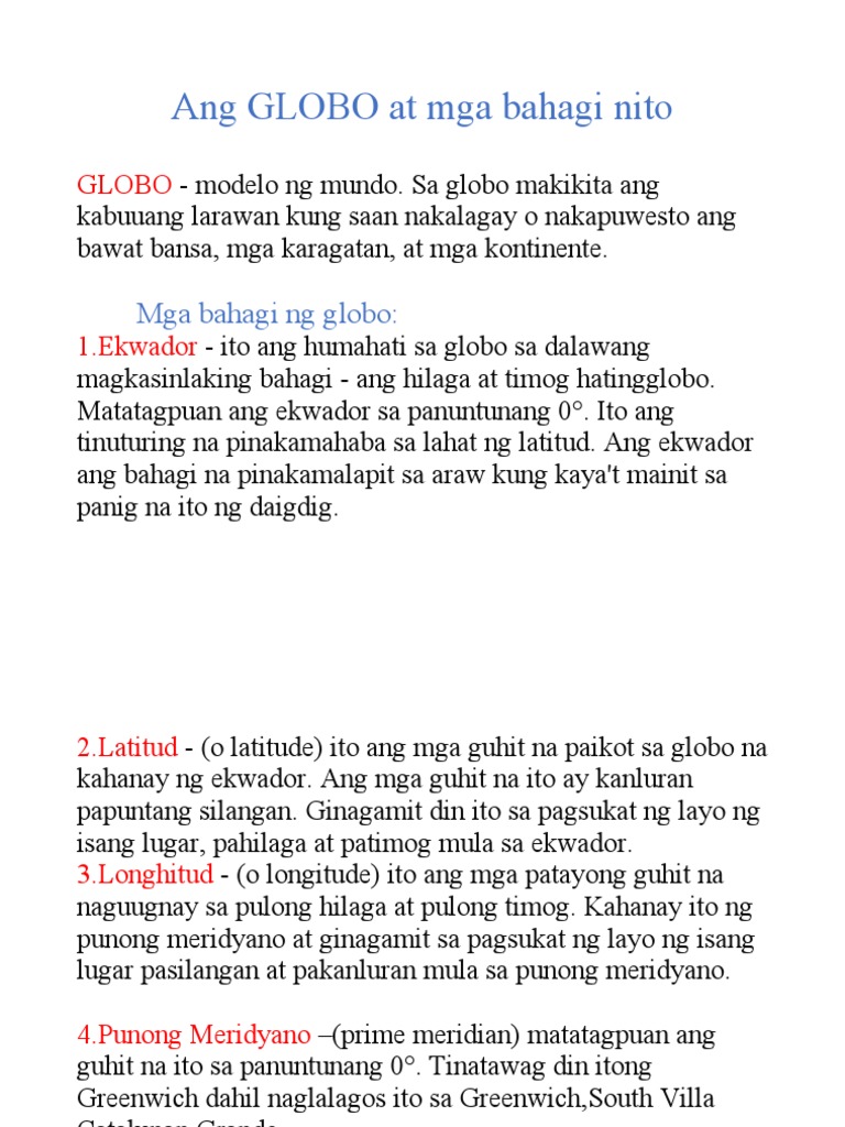 Ang GLOBO at Mga Bahagi Nito | PDF