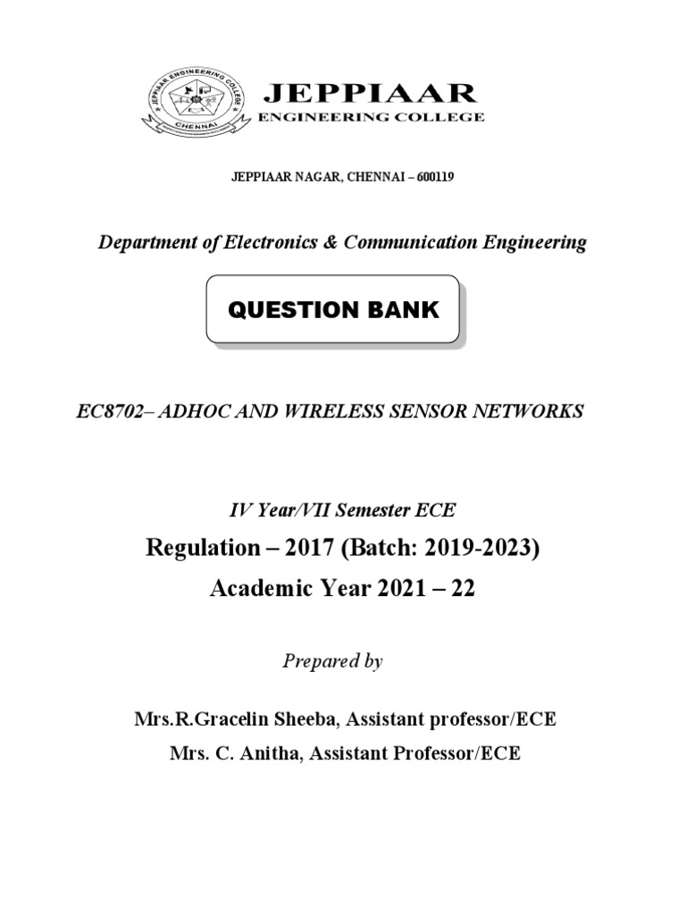 Awsn Question Bank - 2017 Regulation | PDF | Wireless Ad Hoc Network ...