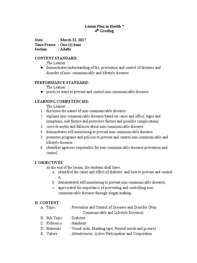 demo lesson plan | PDF | Preventive Healthcare | Non Communicable Disease