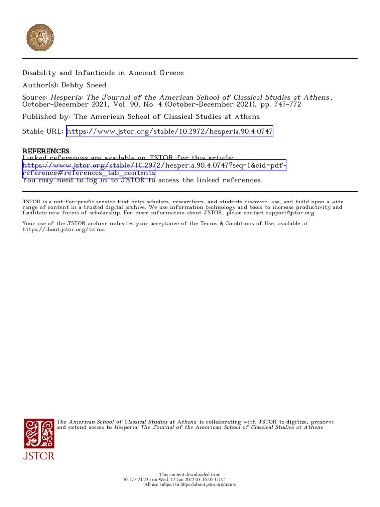 Disability and Infanticide in Ancient Greece | PDF | Sparta | Plato