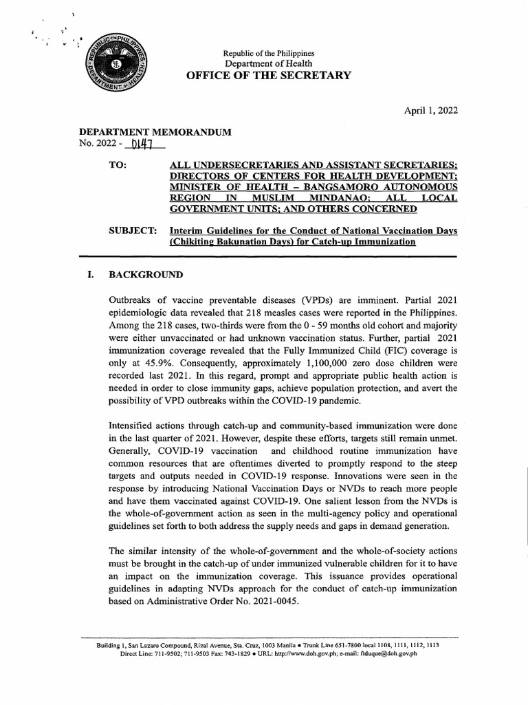 DM 2022 0147 Chikiting Bakunation Days | PDF | Vaccines | Measles