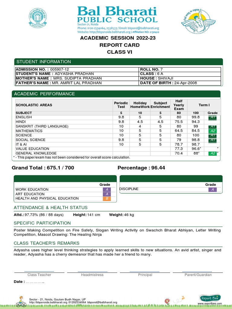 Sample Half Yearly Report Card VI - VIII | Download Free PDF | Test ...