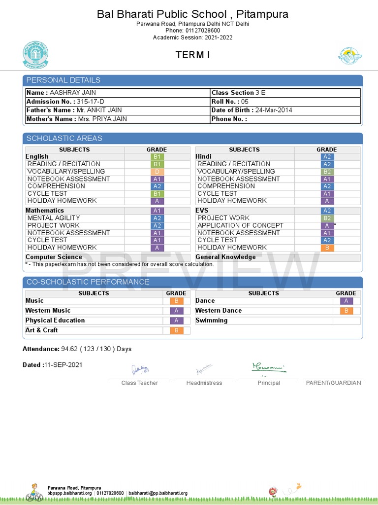 Term 1 Report Card 05 3-E Aashray-Jain | PDF | Student Assessment And ...