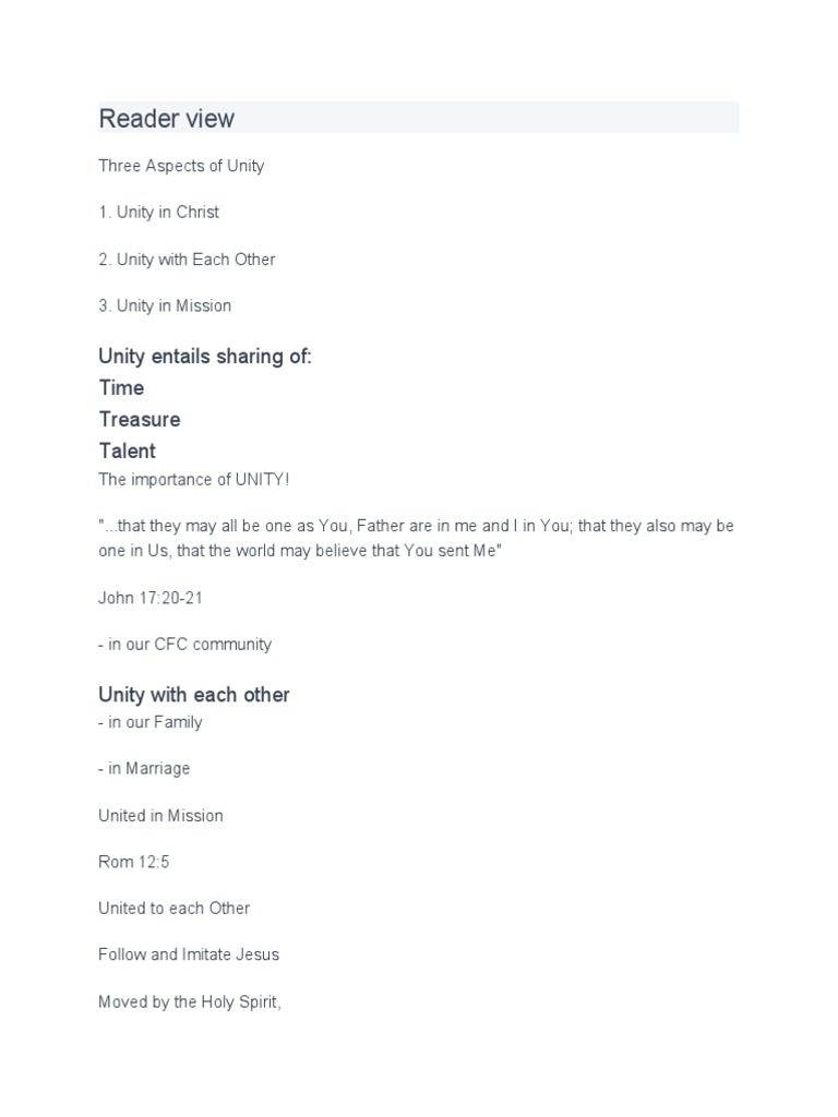 Importance of Unity in Christ and Mission | PDF