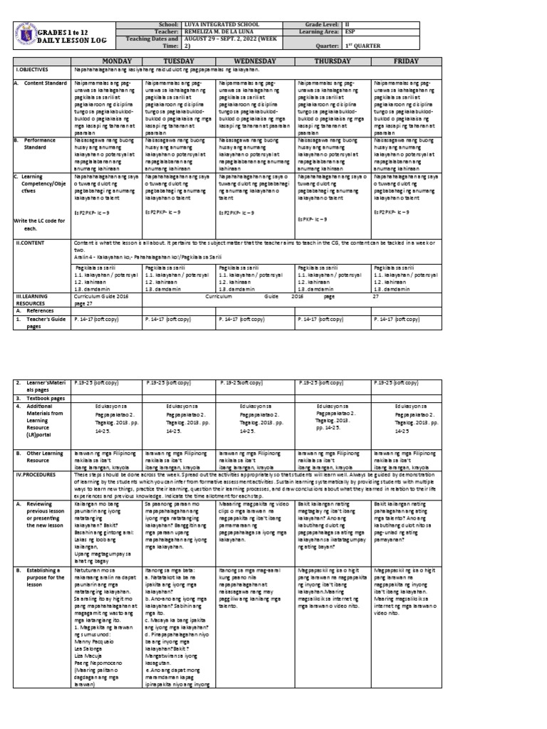 DLL - Esp 2 - Q1 - W2 | PDF