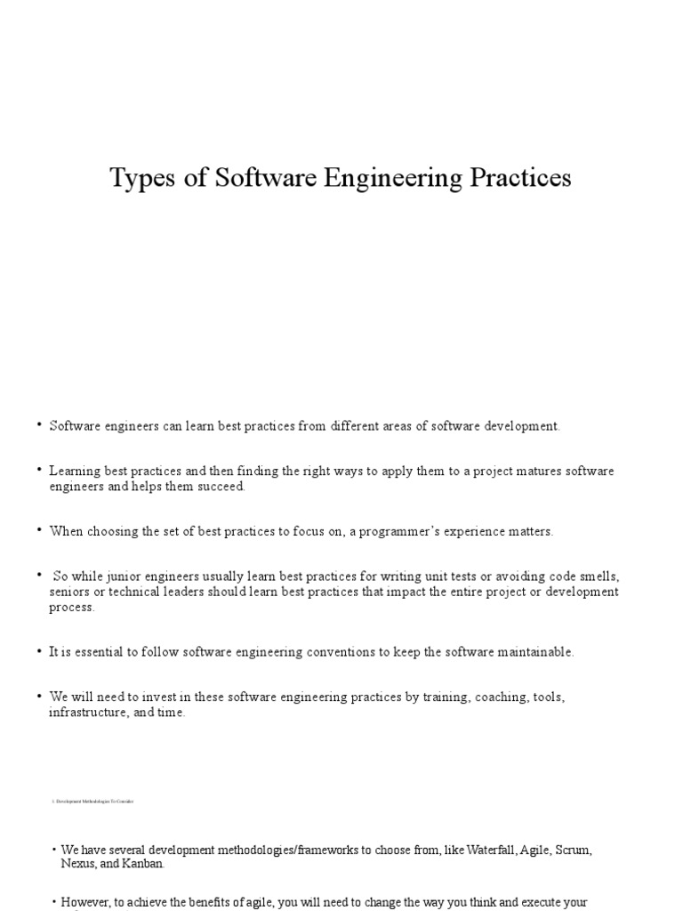 Types of Software Engineering Practices | PDF | Agile Software ...