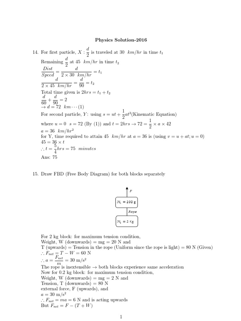Physics Solutions 2016: Key Problems Explained | PDF | Buoyancy | Force