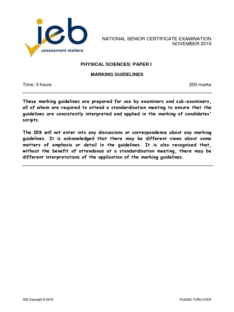 Physical Sciences P1 Memo 2019 | PDF | Force | Classical Mechanics