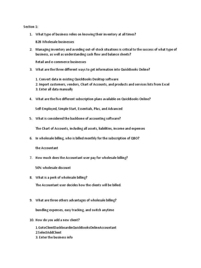 QB Certification Section 1 | PDF | Quick Books | Invoice