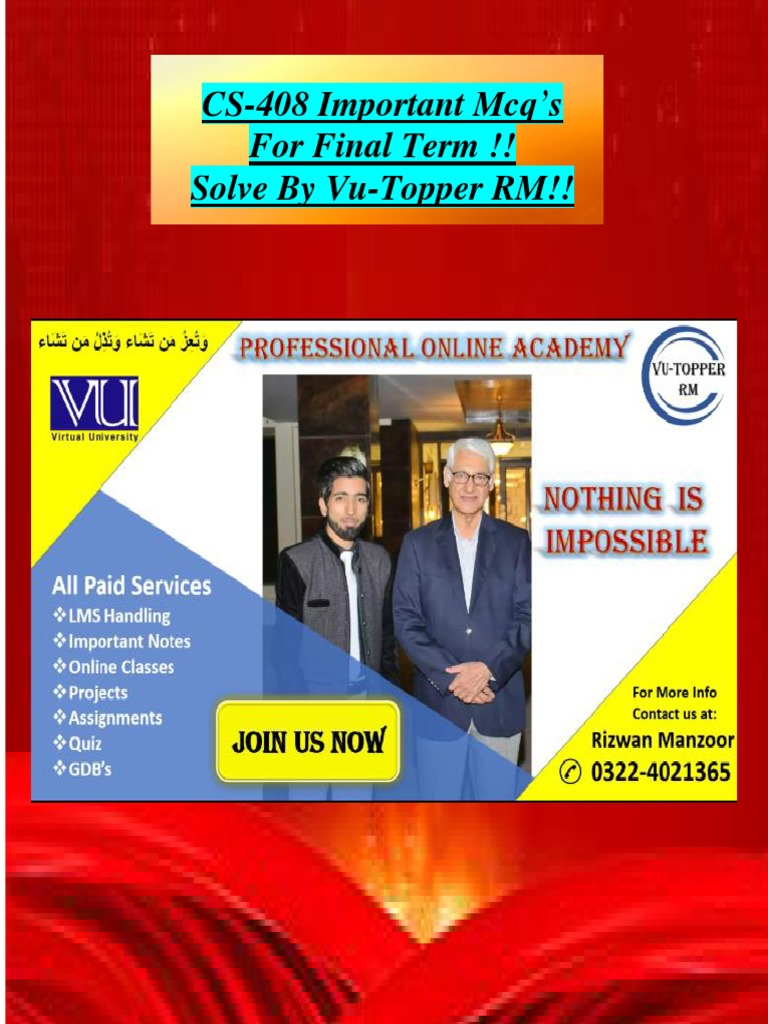 CS408 Quiz-3 File by Vu Topper RM | PDF | Graphical User Interfaces | Usability